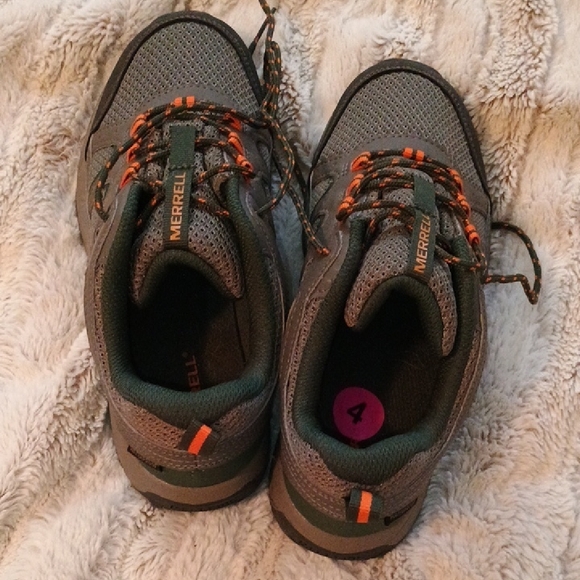 Merrell | Shoes | Merrell Gray And Orange Sneakers With Rugged Design ...